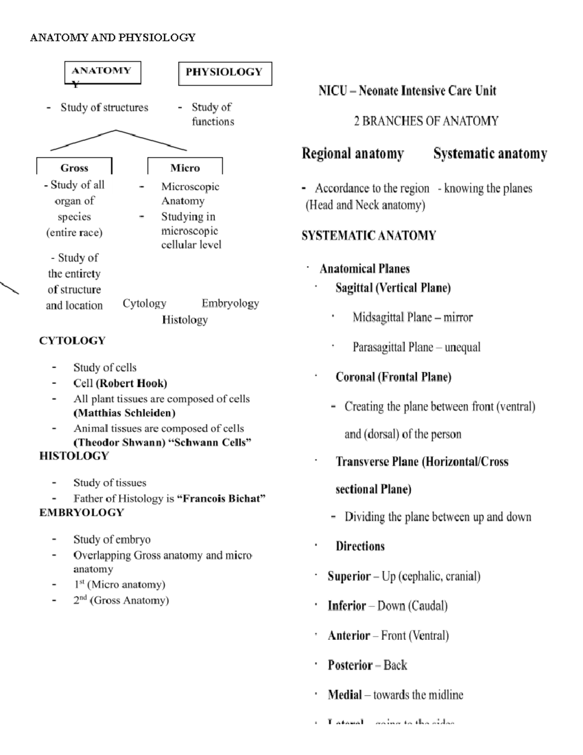 Anaphy reviewer - Lecture notes 1 - Nursing - BSU - Studocu