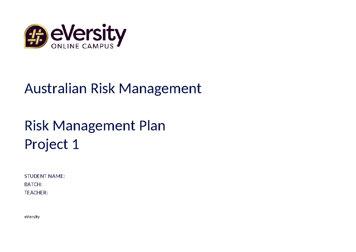 OPS504 EVT-001 Australian Risk Management - Project 1 Template V1.0 ...