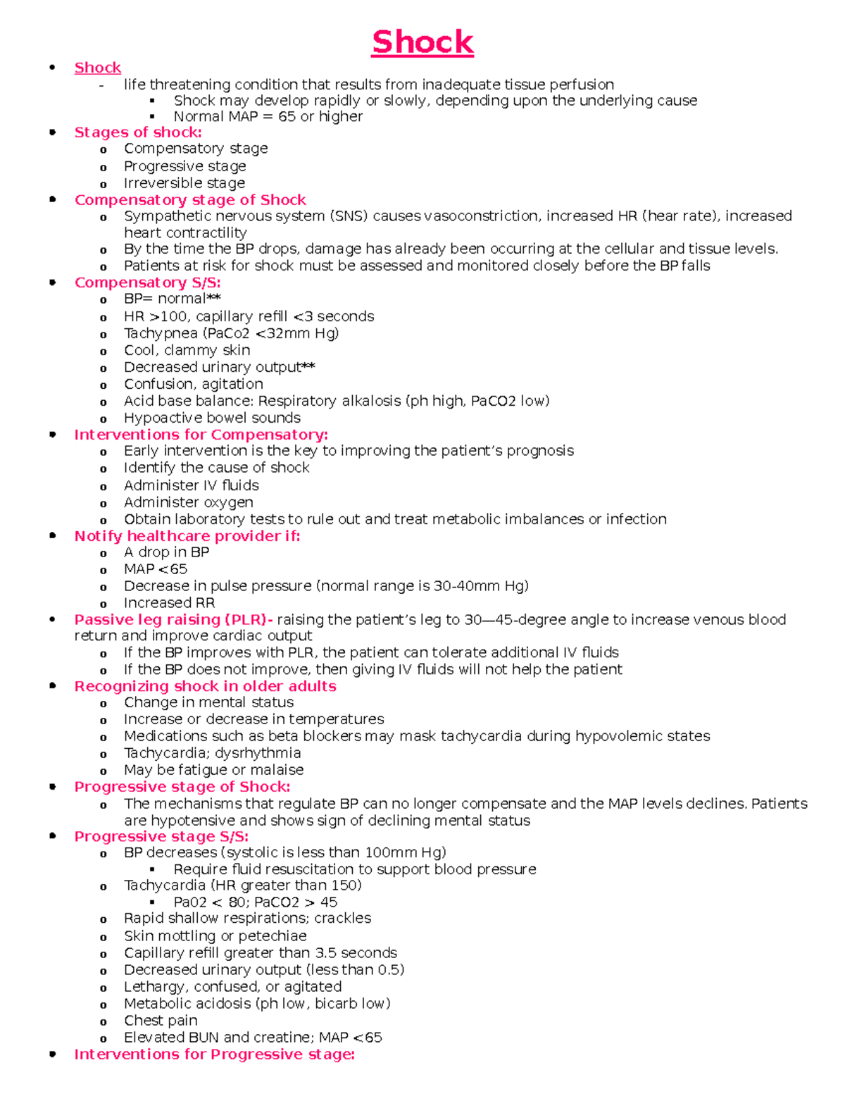 Shock-Notes - ... - Shock Shock life threatening condition that results ...