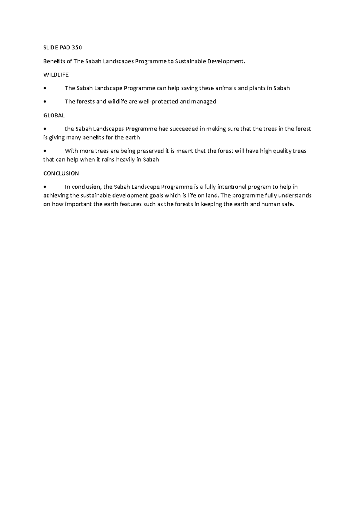 ISI Slide - eco - SLIDE PAD 350 Benefits of The Sabah Landscapes Programme to Sustainable - Studocu