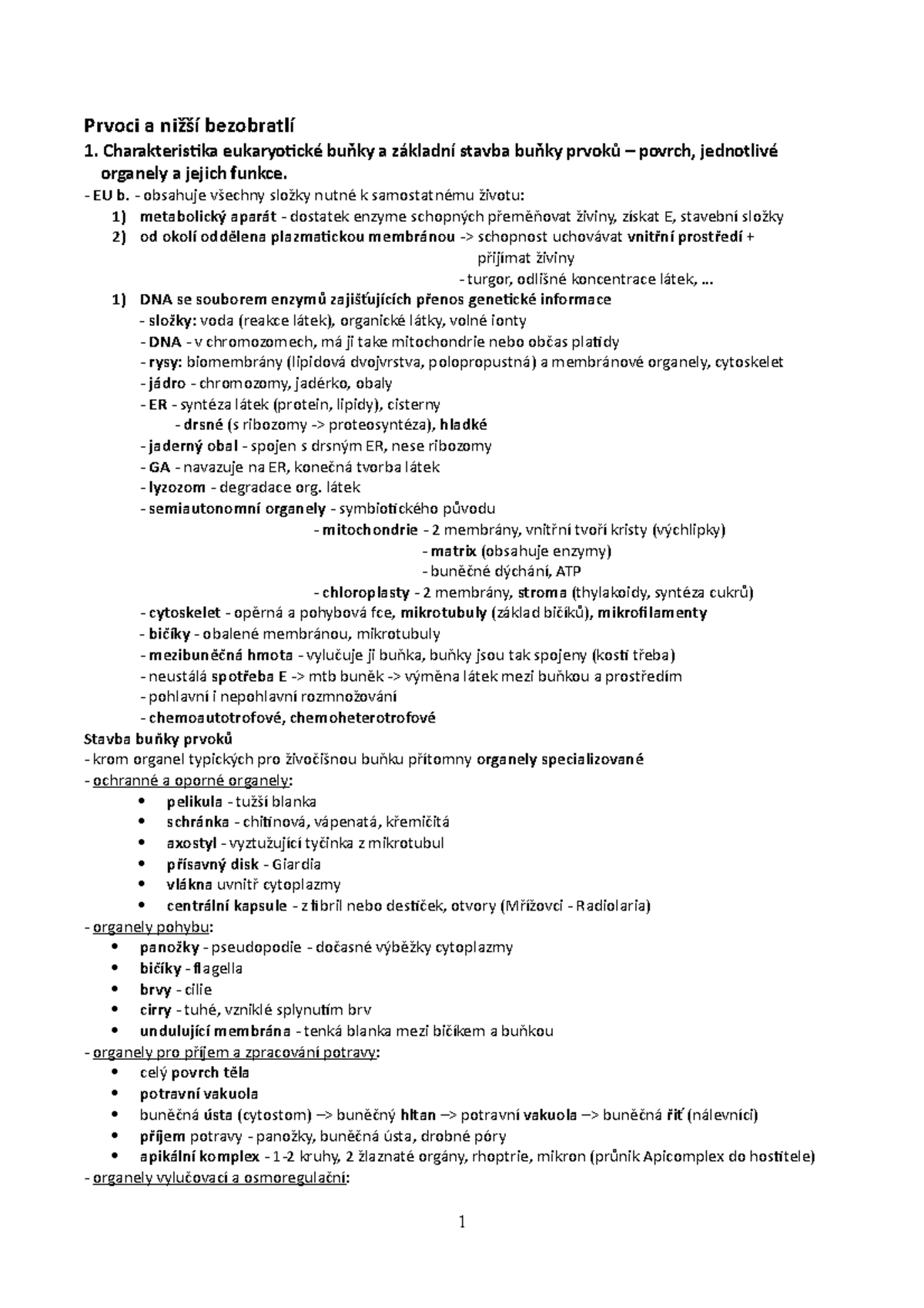23 stran zápisky - lecture notes - Prvoci a nižší bezobratlí 1 ...