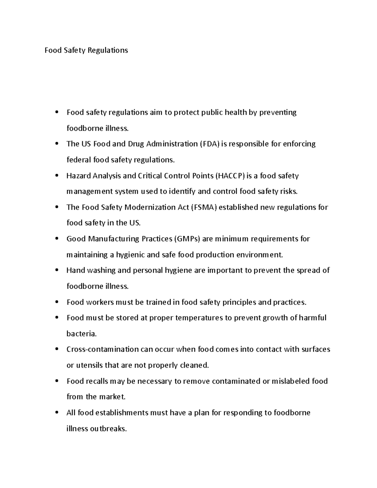 Food Safety Regulations The US Food And Drug Administration FDA Is