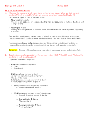 B430 Exam 5 Review Sheet 2018 - Biology 430: Unit #5 Review Sheet ...