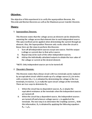 ELEC 273 - Lab report 1 - OBJEC TIVE The objective of this experiment ...