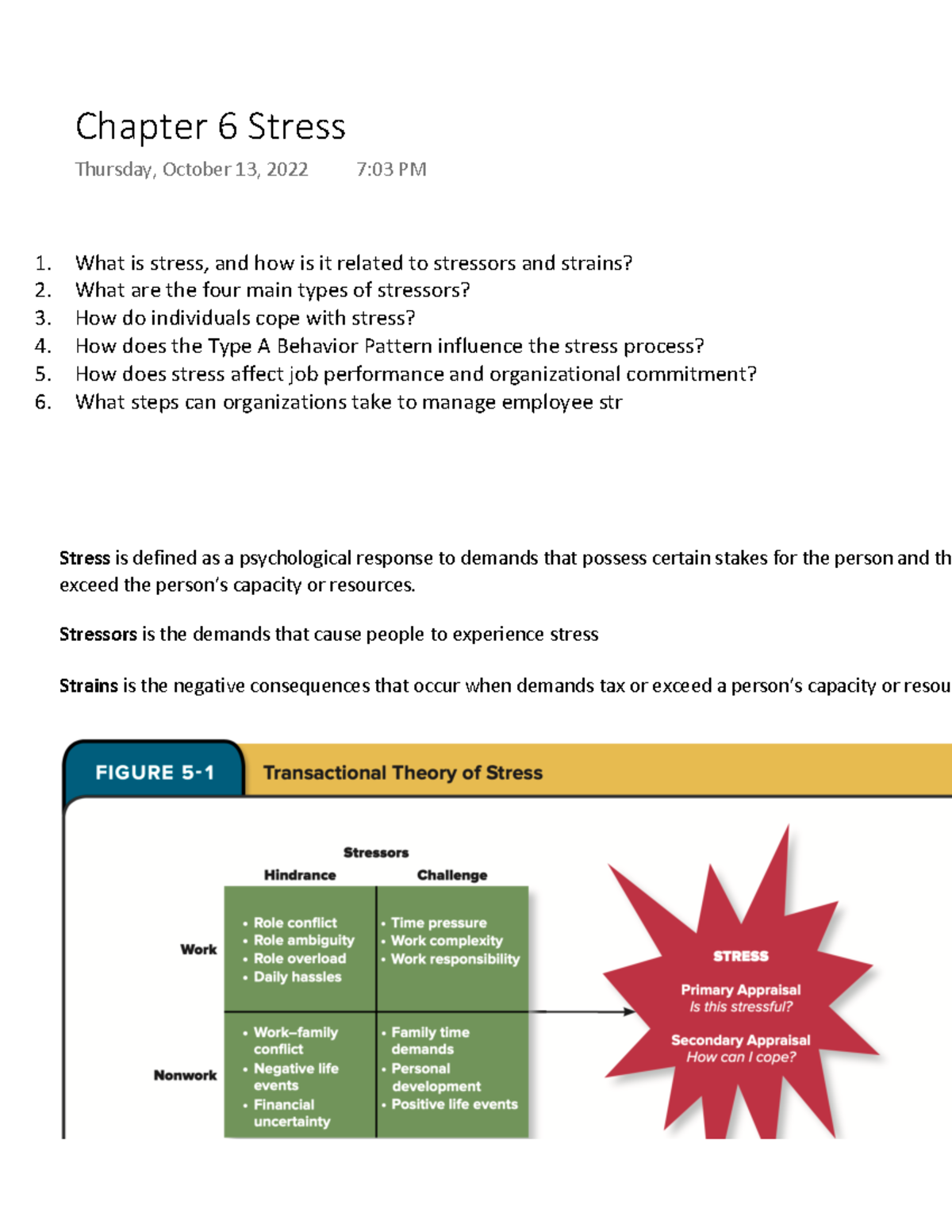 Chapter 6 Stress - 1. What is stress, and how is it related to ...