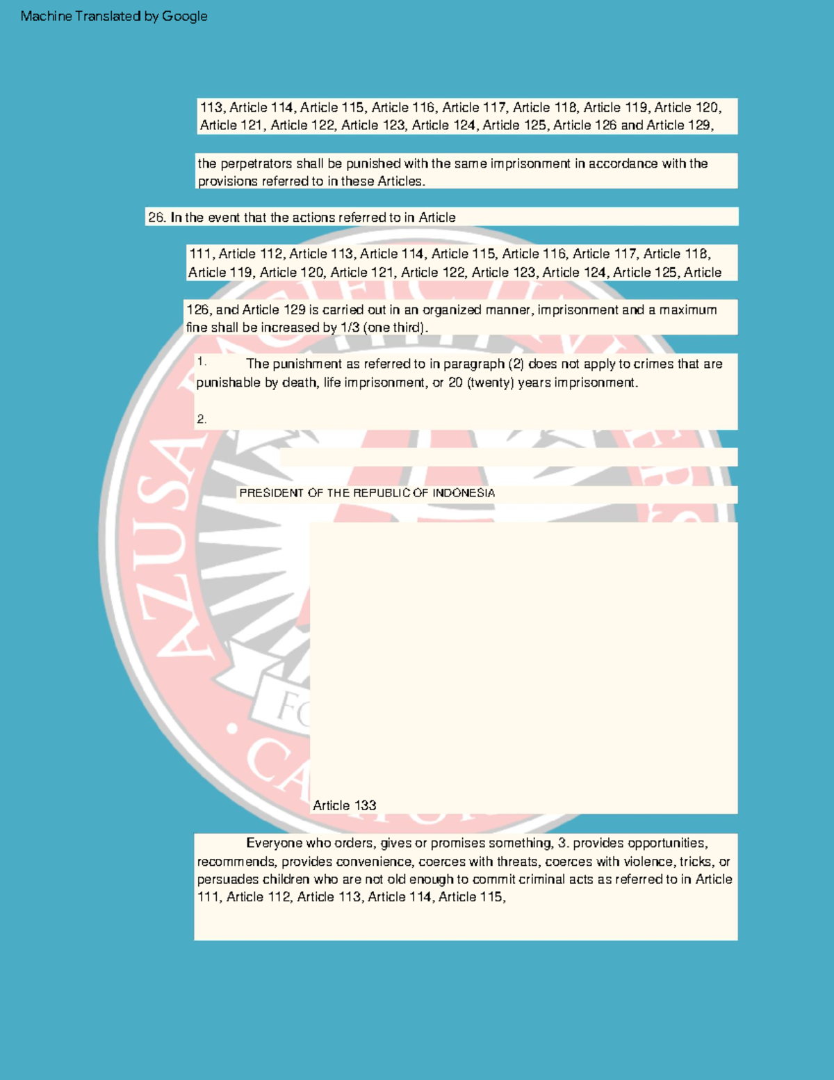 Narcotics and Psychotropic Crimes-23 - 111, Article 112, Article 113 ...