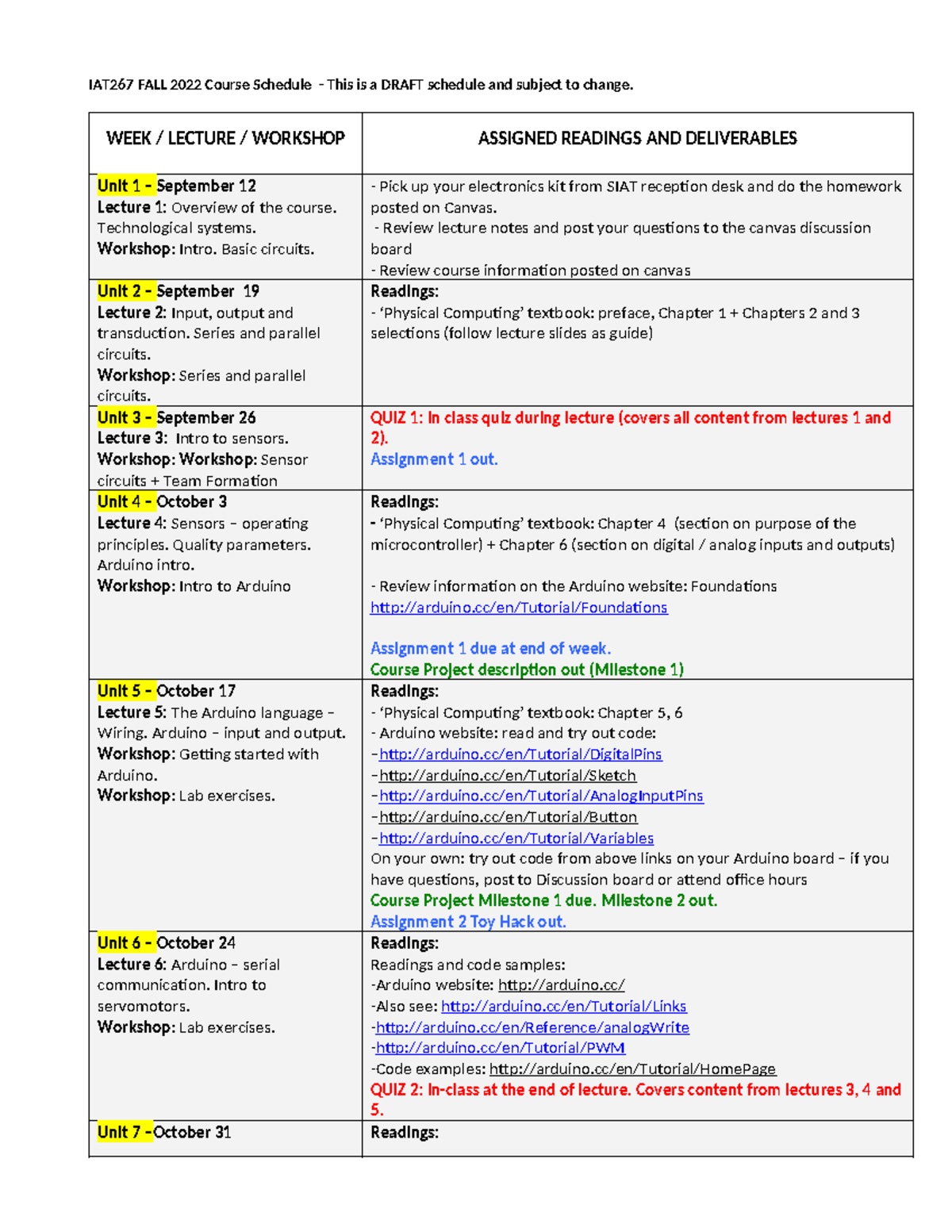 IAT 267 Course Schedule - IAT267 FALL 2022 Course Schedule - This is a ...