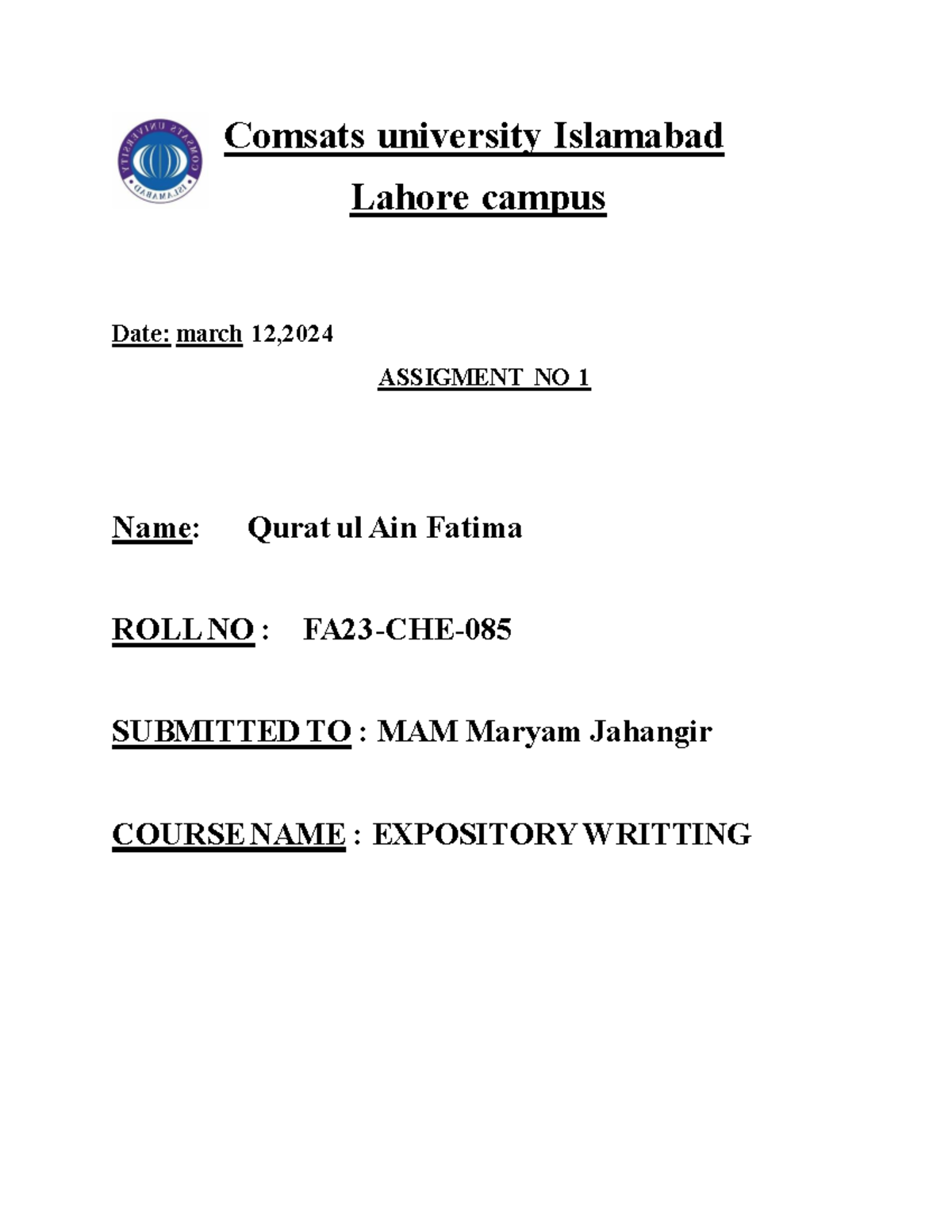 Assignment 1 Expository Writing - Report Writing Skills - Comsats ...