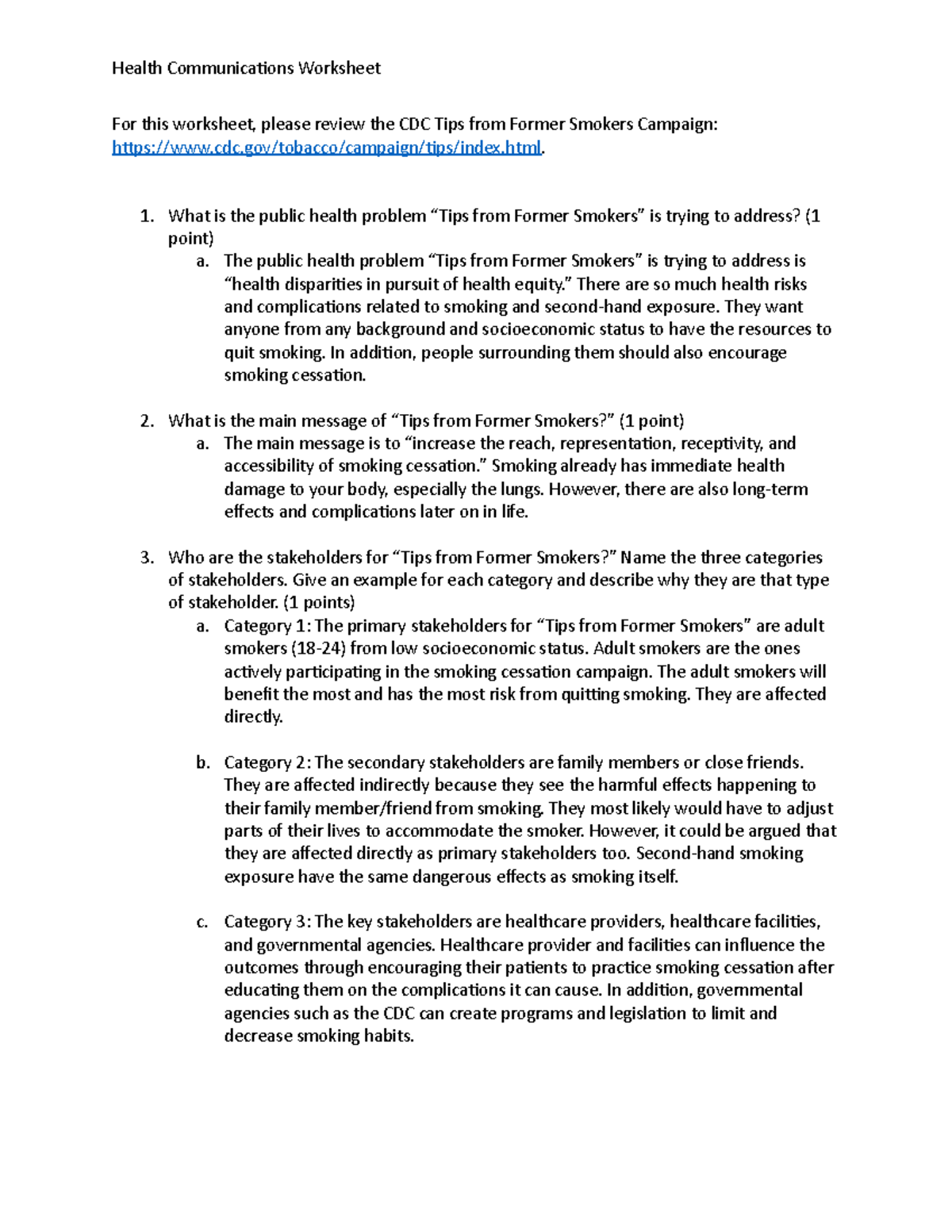 Health Communications Worksheet - html. What is the public health ...