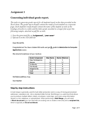 Assignment 1 - Mail Merge - Page 1 of 7 Assignment 1 Generating ...