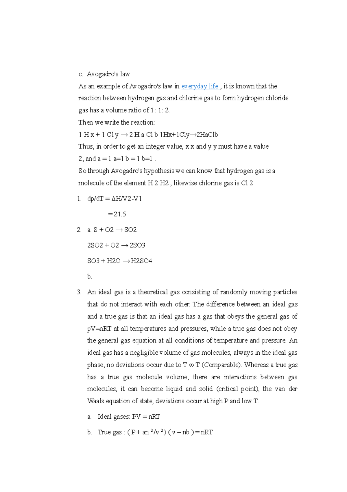 The hopkin's cole test - c. Avogadro's law As an example of Avogadro's ...