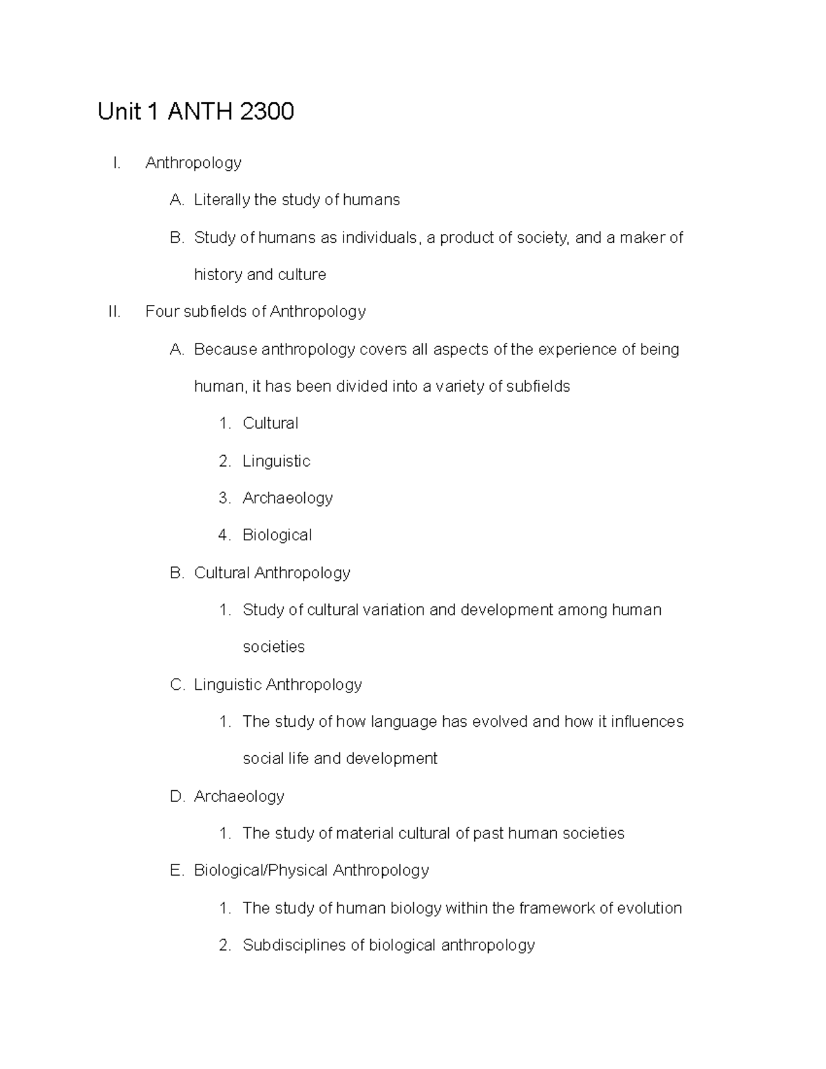 Lecture 1 Biological Anthropology, January 16 - Unit 1 ANTH 2300 I ...