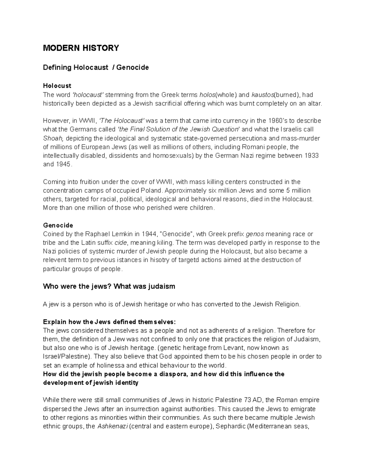 YEAR 11 History - everything detailing the Holocaust - MODERN HISTORY ...