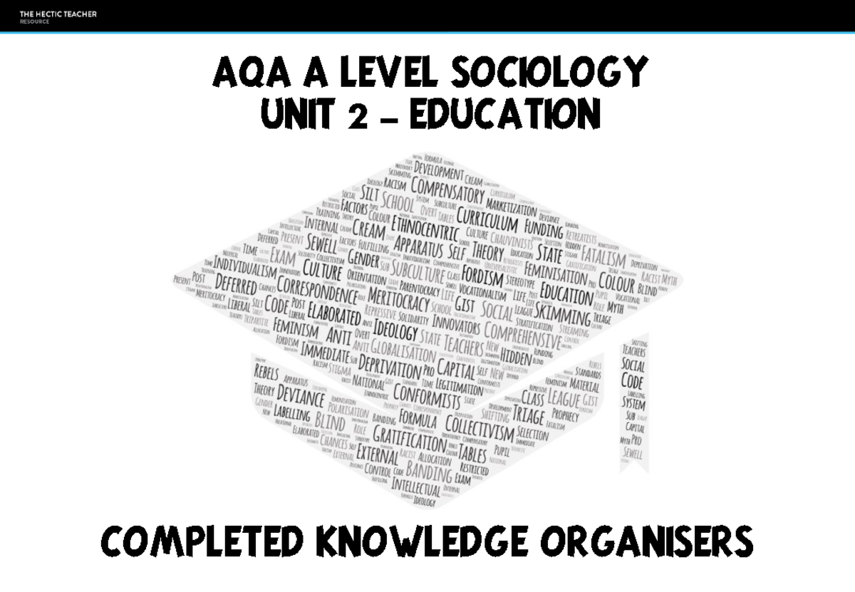 Education knowledge organiser - AQA A LEVEL SOCIOLOGY UNIT 2 ...