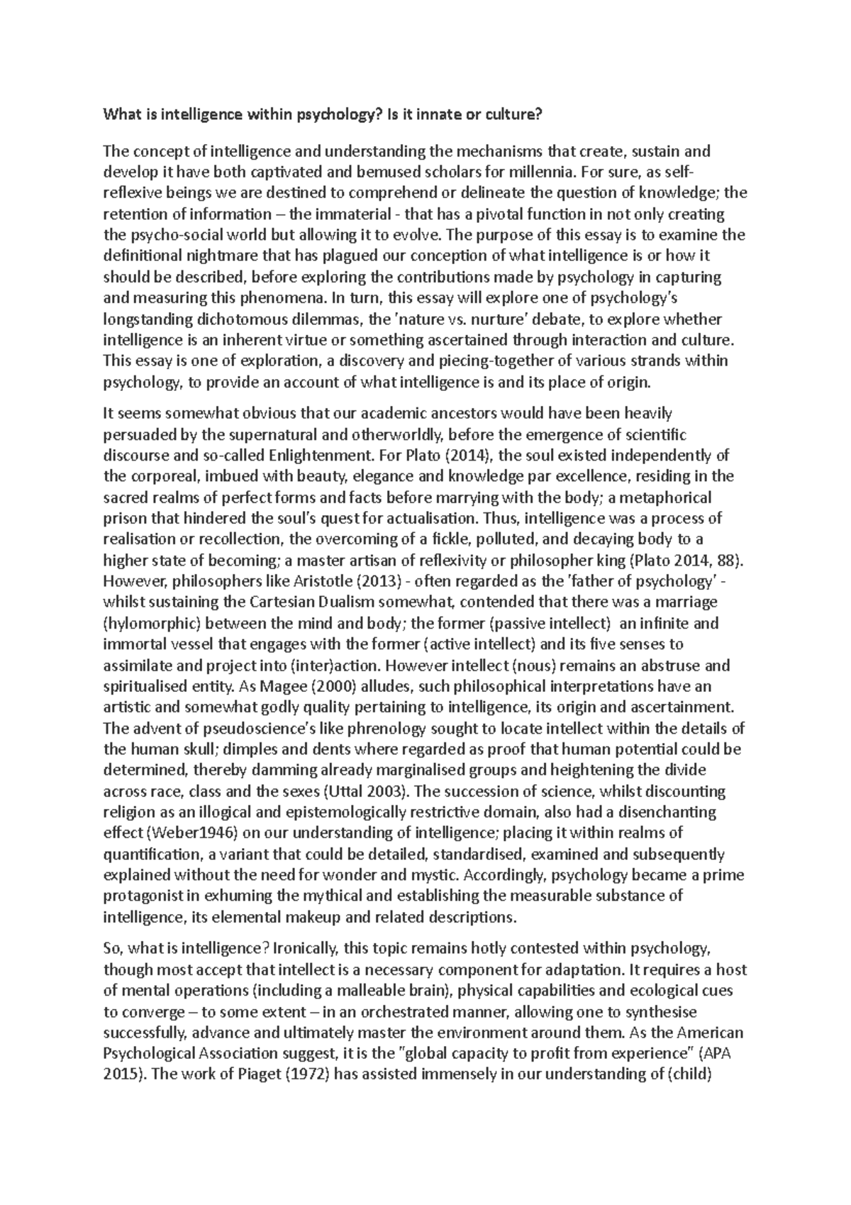 What is intelligence within psychology? Is it innate or culture? - For ...