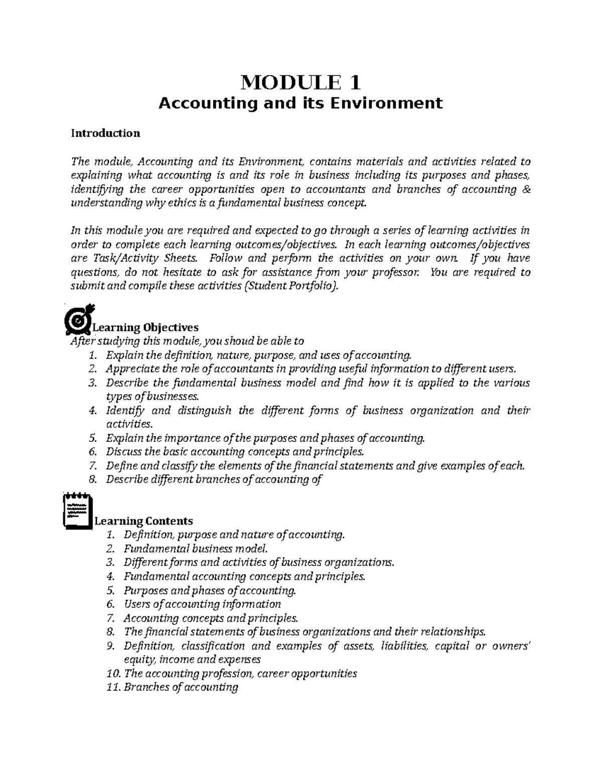 Financial Accounting And Reporting Module 1 MODULE 1 Accounting And