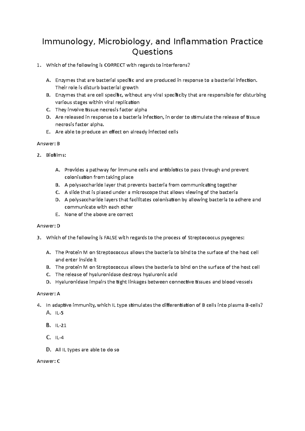 Microbiology, Immunology and Inflammation questions - Immunology ...