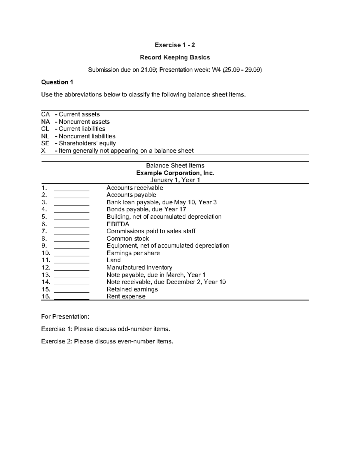 Exercise 1 2 - Übung - Exercise 1 - 2 Record Keeping Basics Submission ...