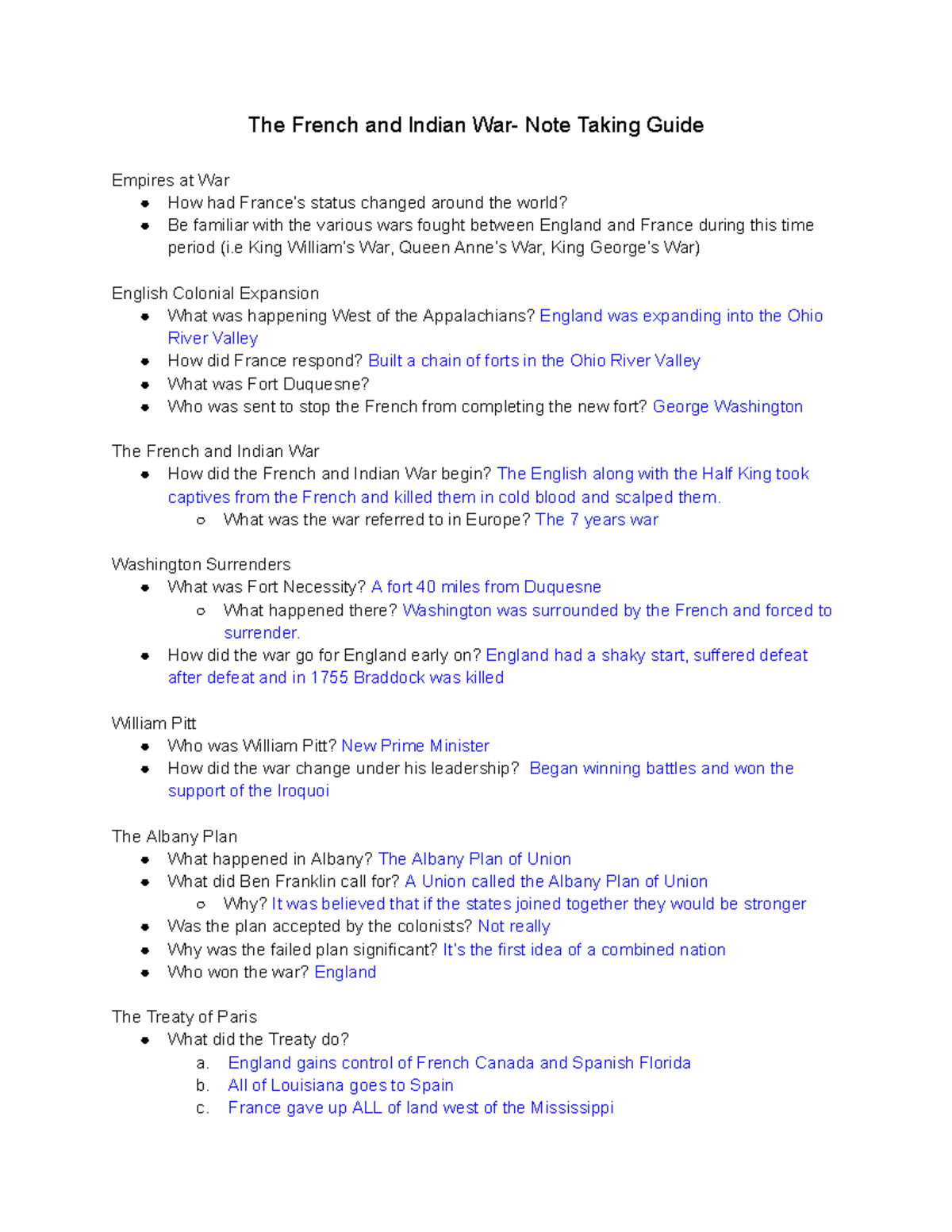 Copy of The French and Indian War- Note Taking Guide - The French and ...