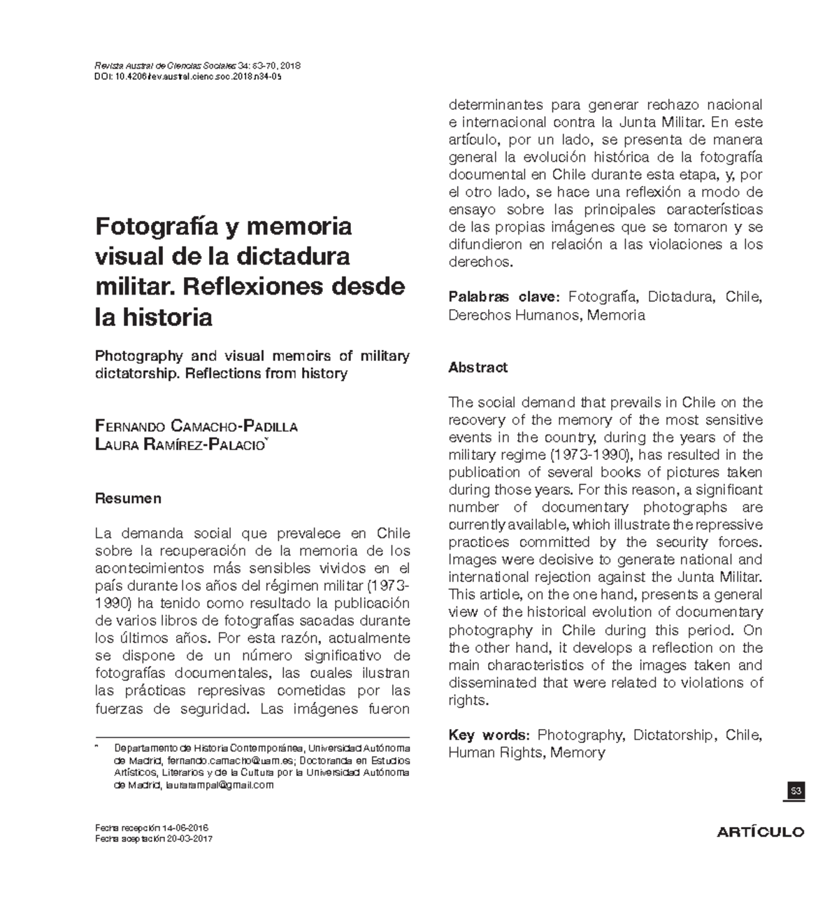 Fotografia y Memoria - revista - 53 Revista Austral de Ciencias ...