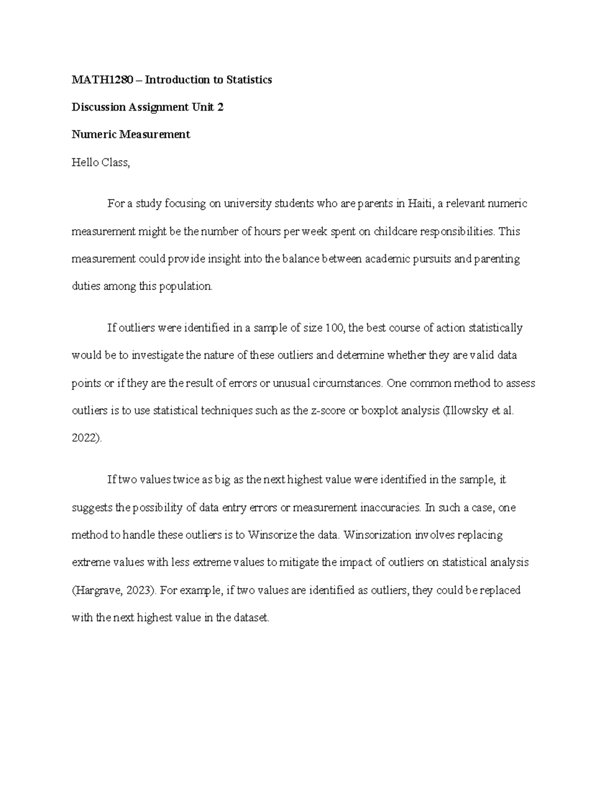 MATH1280-DA-Unit 2 - Sample Assignment - MATH1280 – Introduction to Statistics Discussion ...