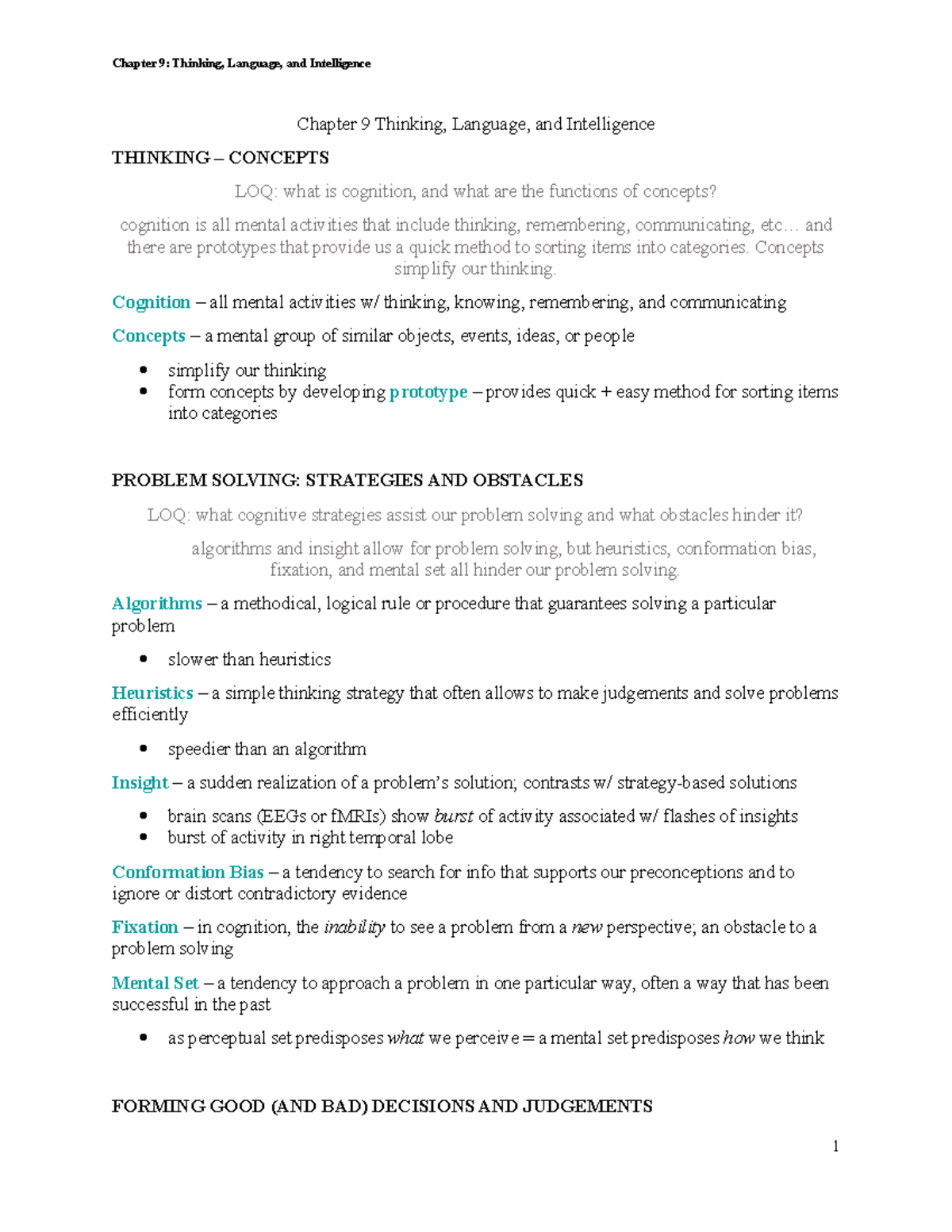 Chapter 9 Thinking, Language, and Intelligence - Chapter 9 Thinking ...