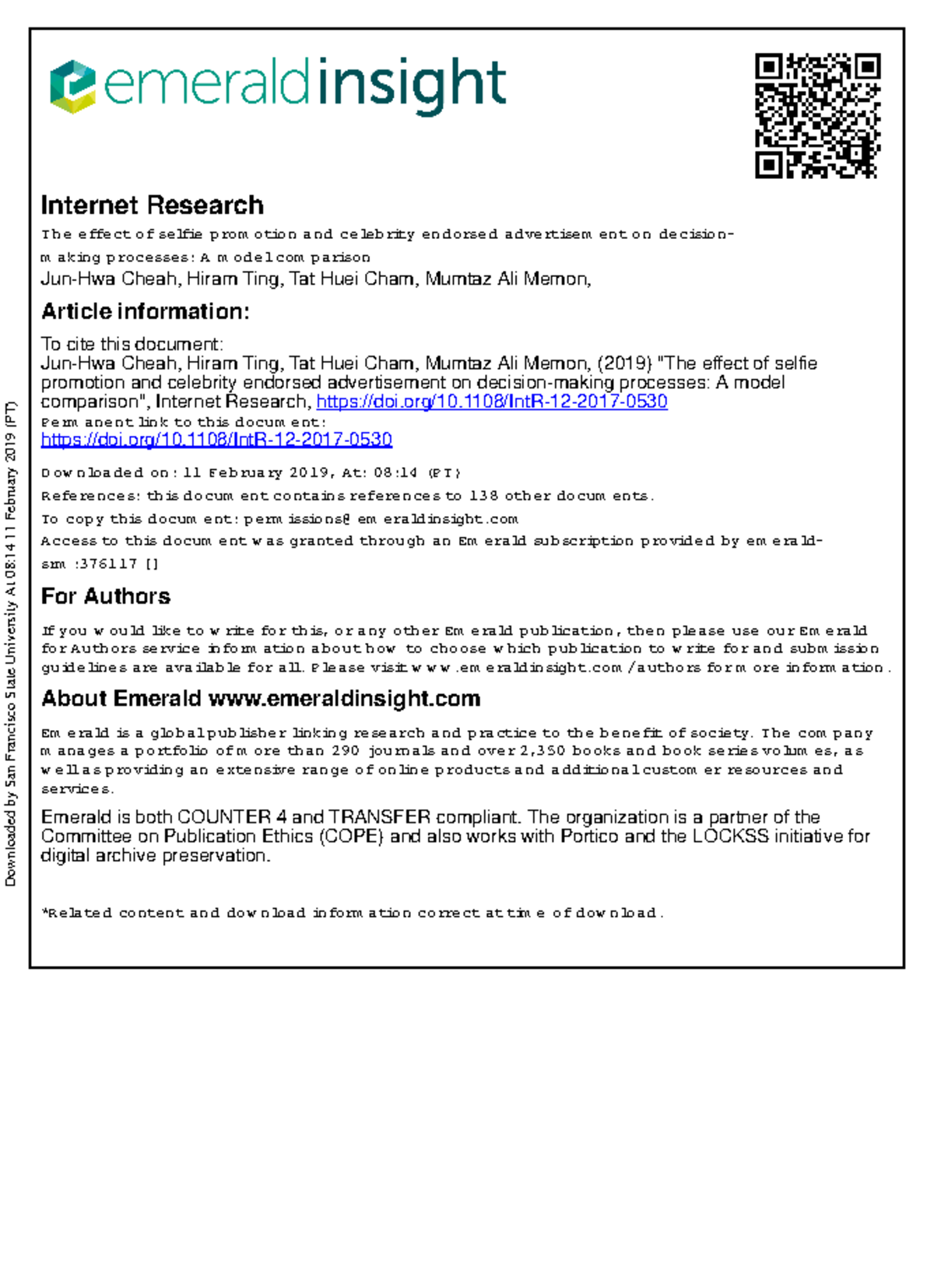10 - ppnc - Internet Research ####### The ef f ect of self ie promot ...