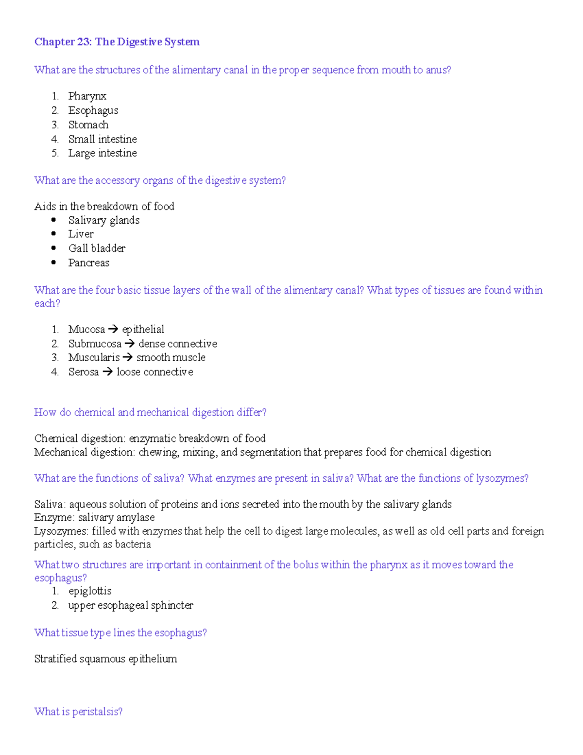 Chapter 23 study guide - Chapter 23: The Digestive System What are the ...