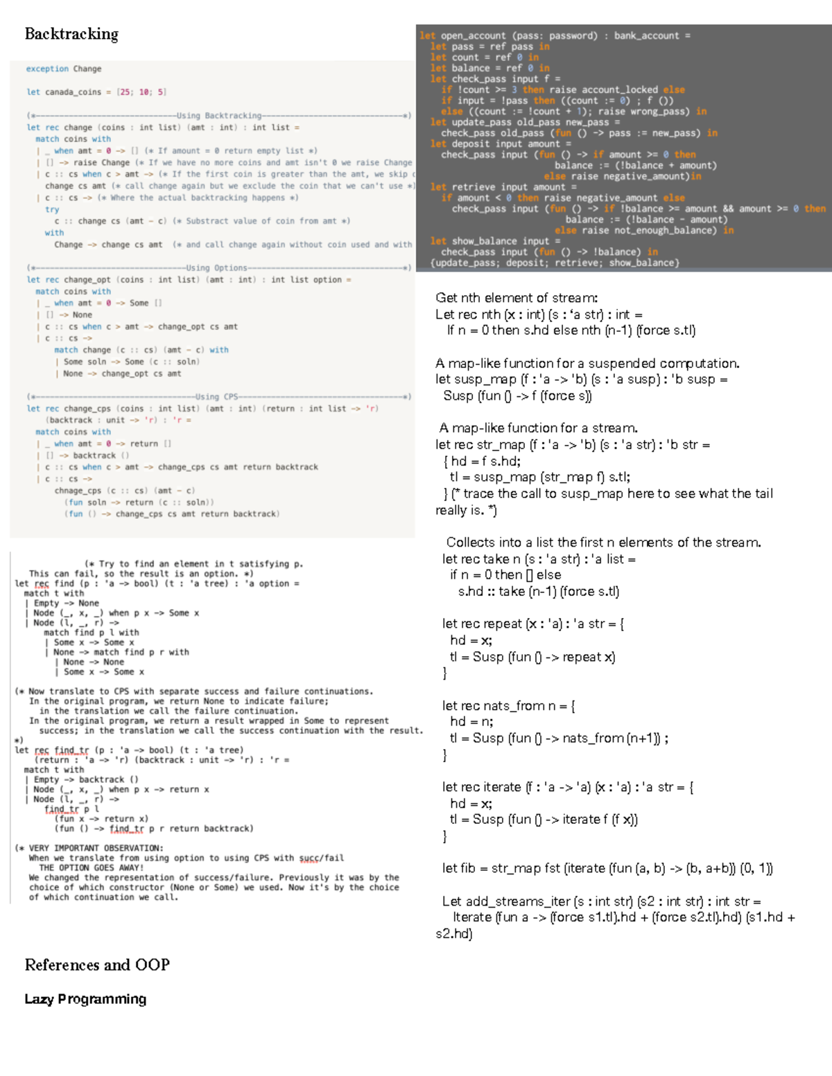 302 Crib Sheet 2 - Backtracking References and OOP Lazy Programming Get ...