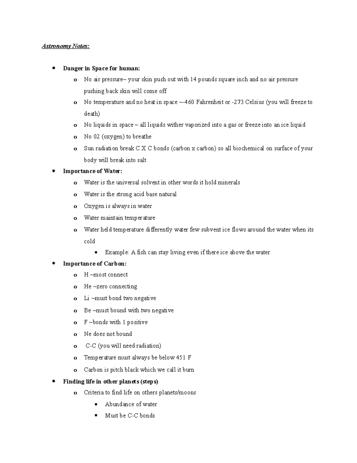 Astro notes 1 - Danger in space for a human, importance of water, steps ...