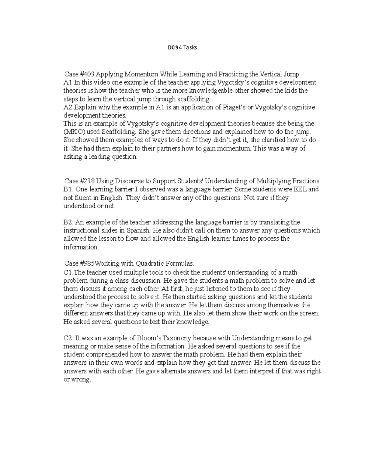 D094 Tasks complete - Passed - D094 Tasks Case #403 Applying Momentum ...