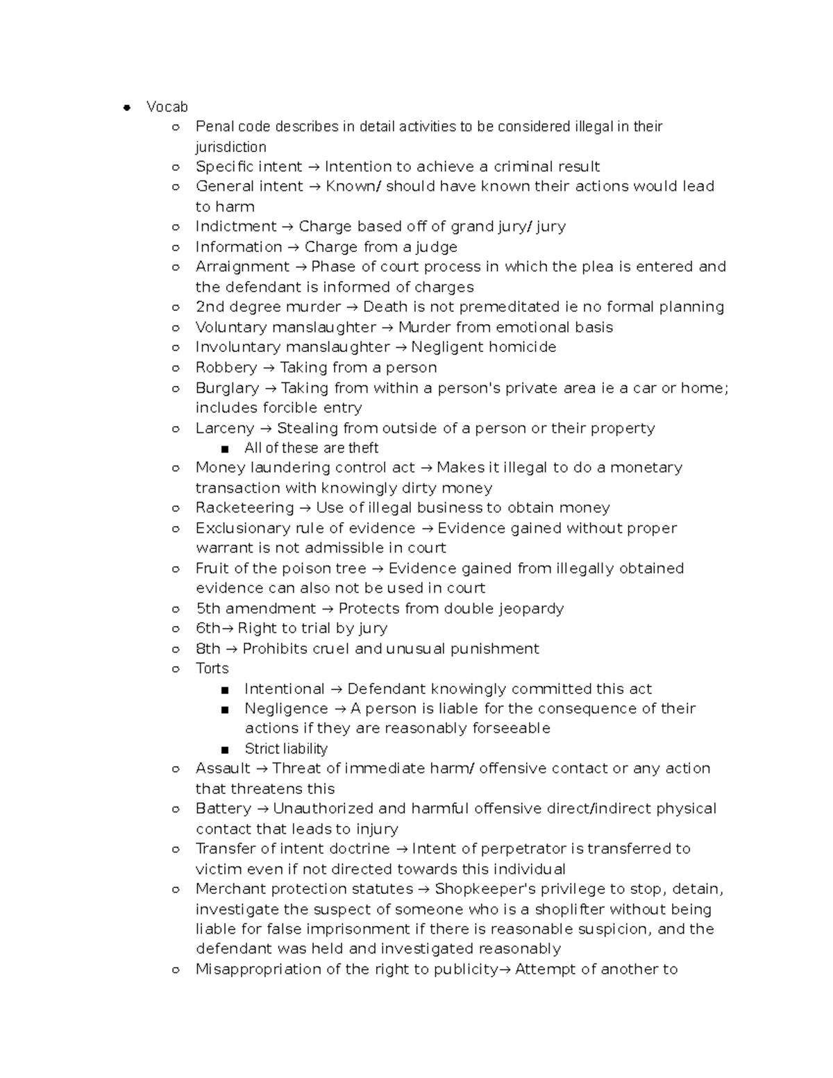 Exam 2 Study Guide - Detailed notes from this lecture - Vocab Penal ...