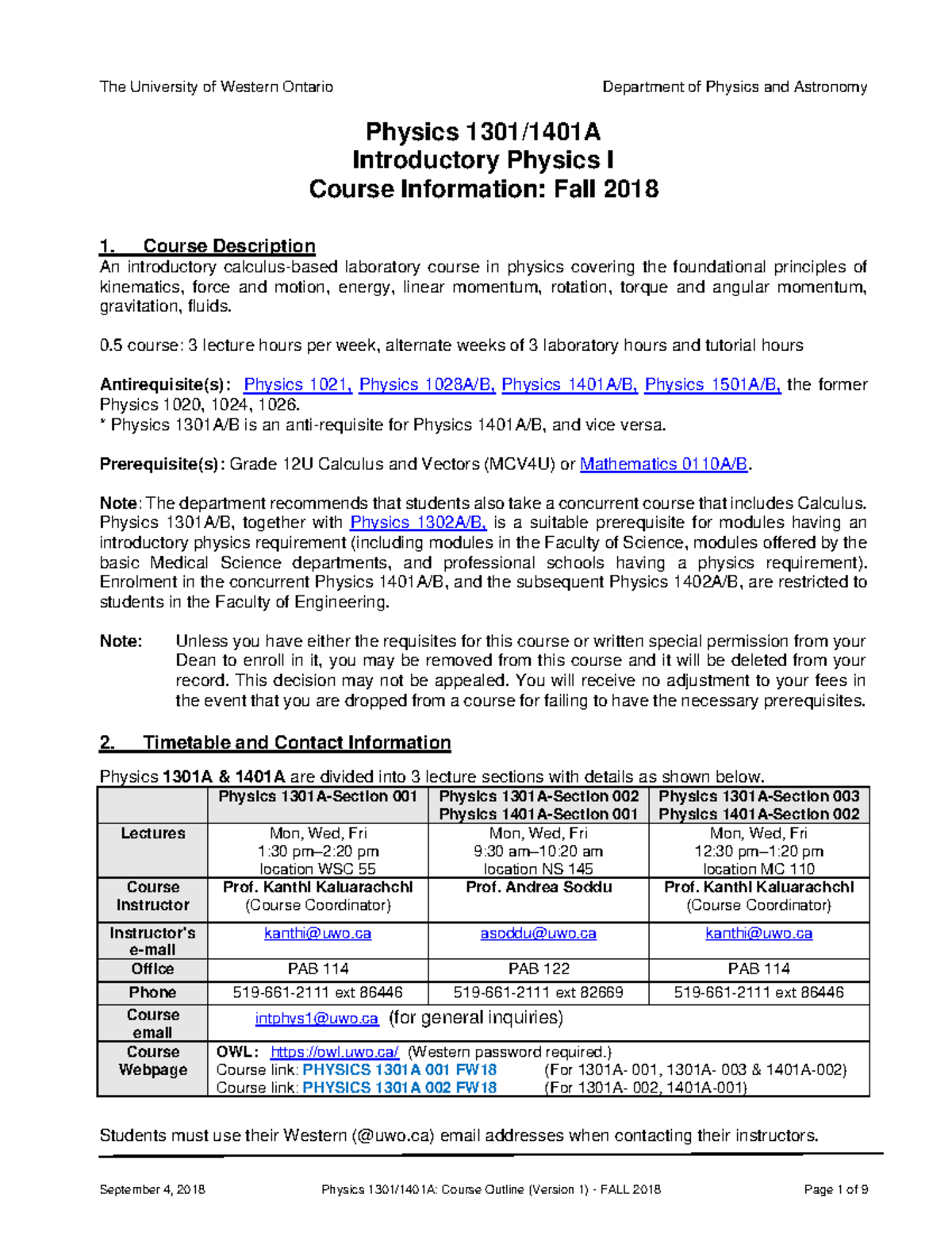 Physics Outline - The University of Western Ontario Department of ...