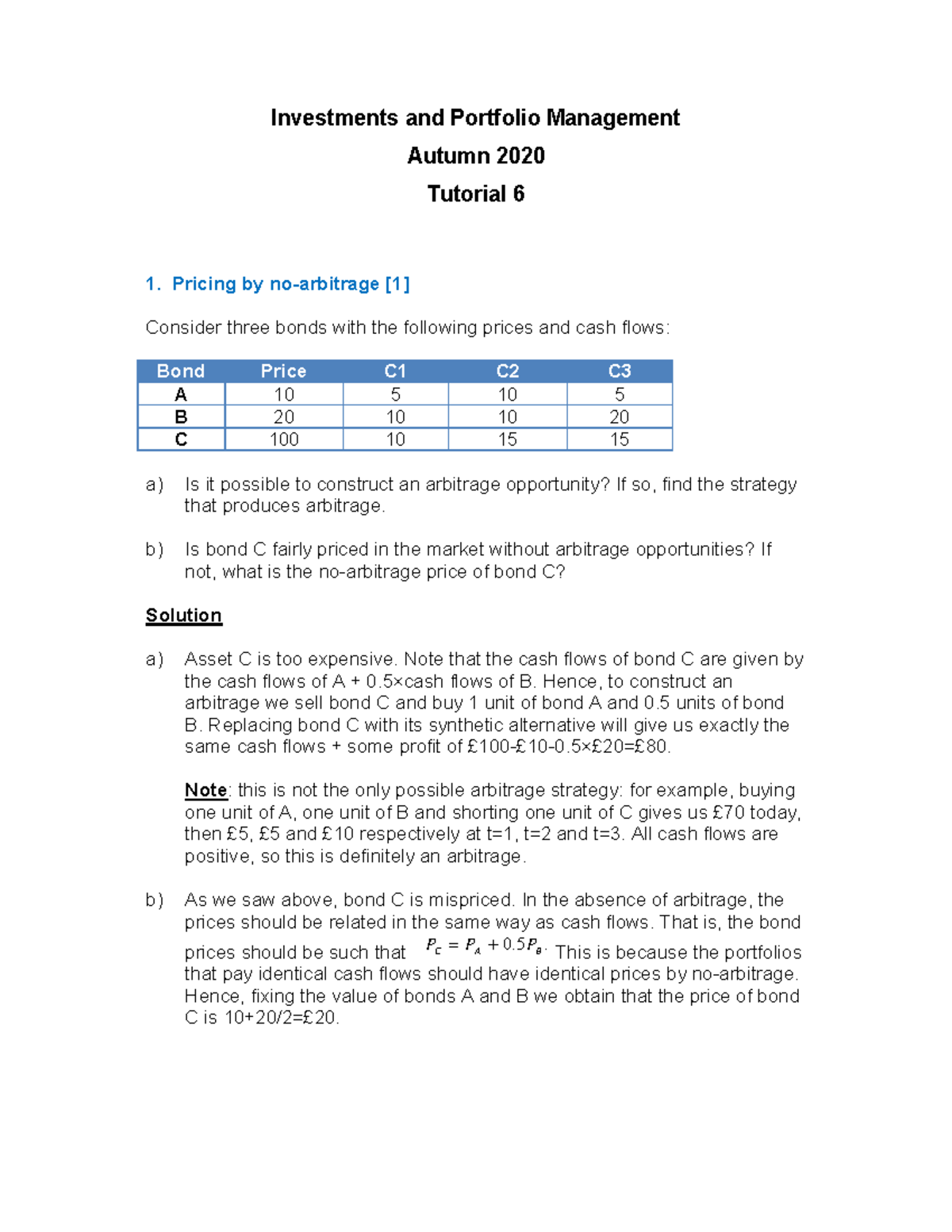 Tutorial 6 Solutions - exercise - Investments and Portfolio Management ...