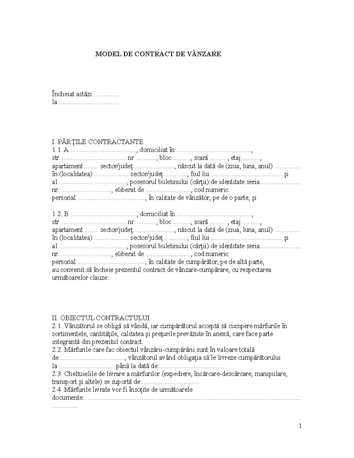 395877473 Model Contract DE Vanzare doc - MODEL DE CONTRACT DE VÂNZARE ...