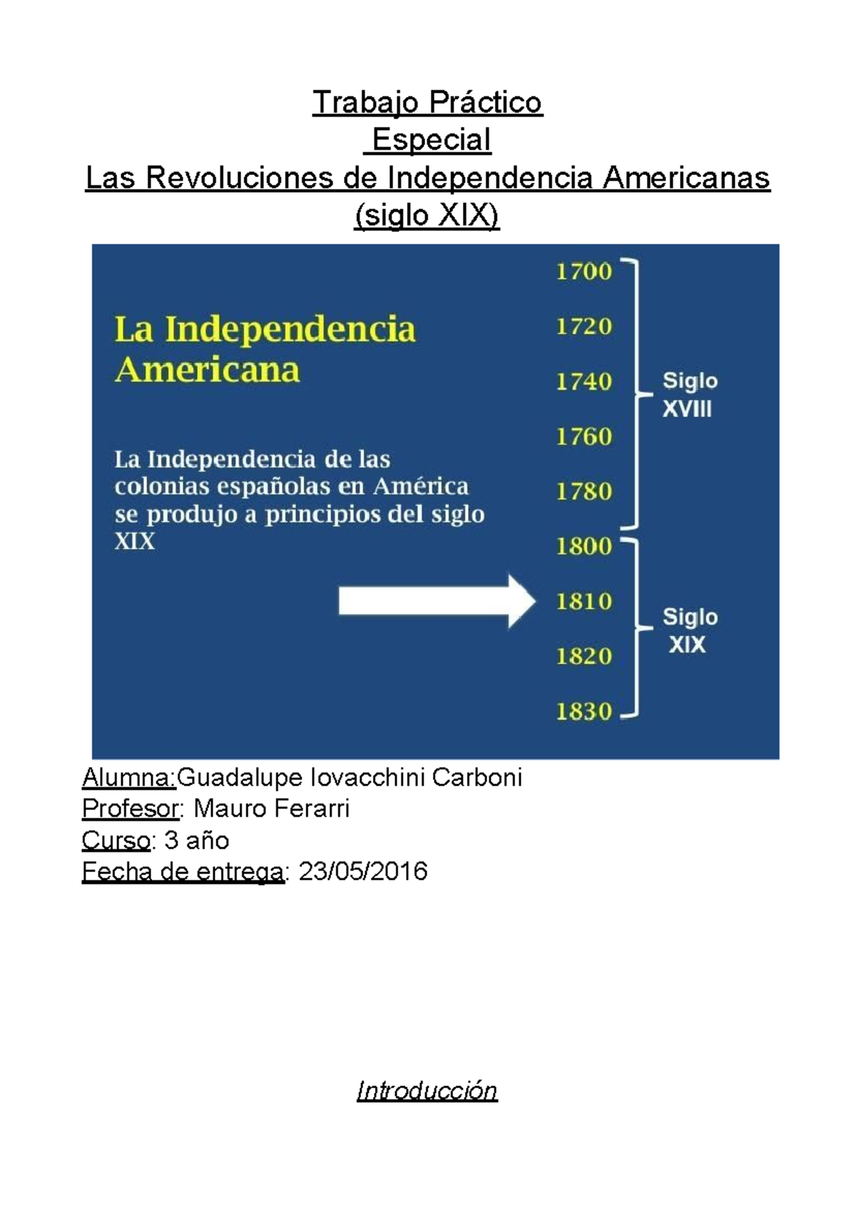 Trabajo Práctico Especial Las Revoluciones de Independencia Americanas ...