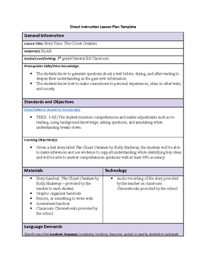 Task 1 C909 - task 1 - Task 1 C Direct Instruction Lesson Plan General Information Lesson Title ...