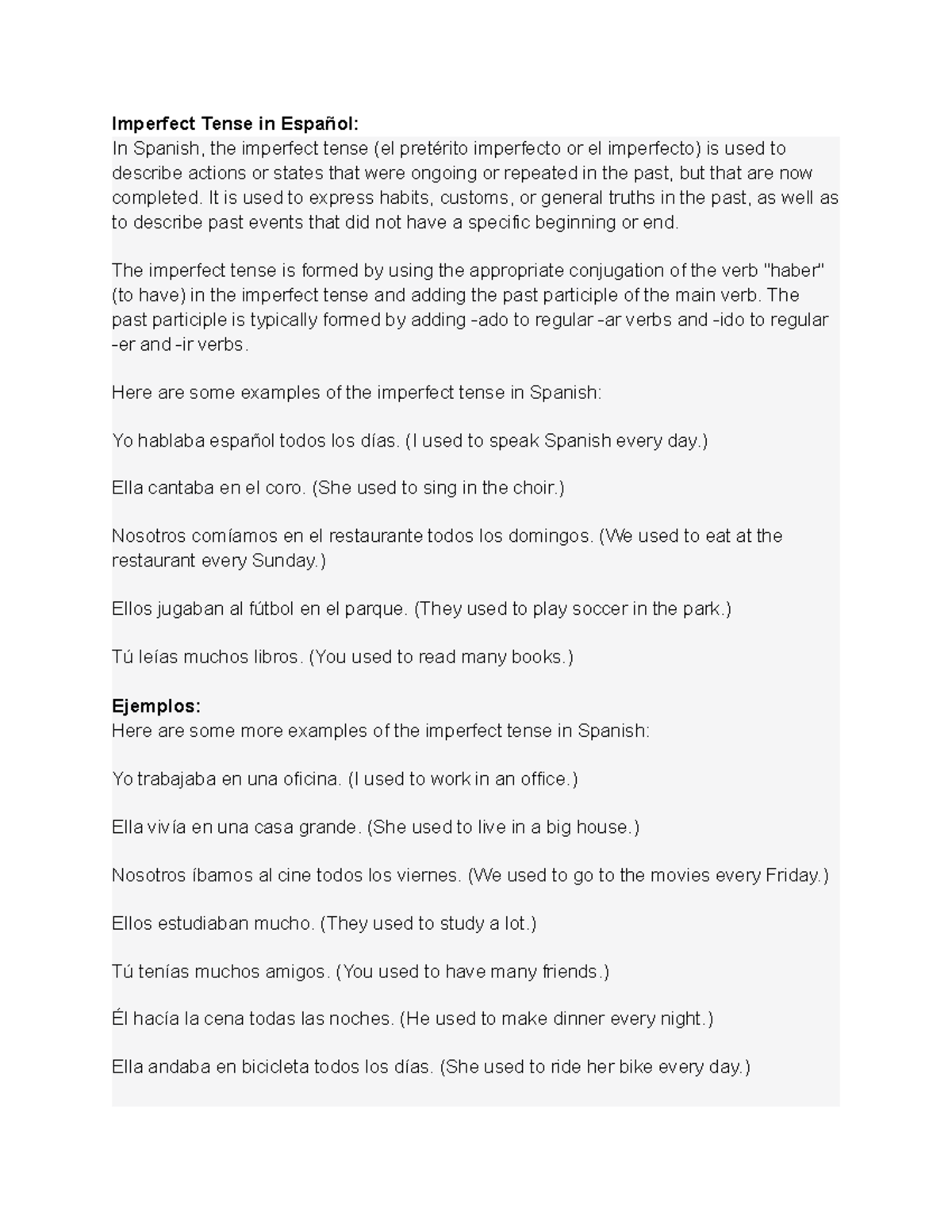 Imperfect Tense in Español - Imperfect Tense in Español: In Spanish ...