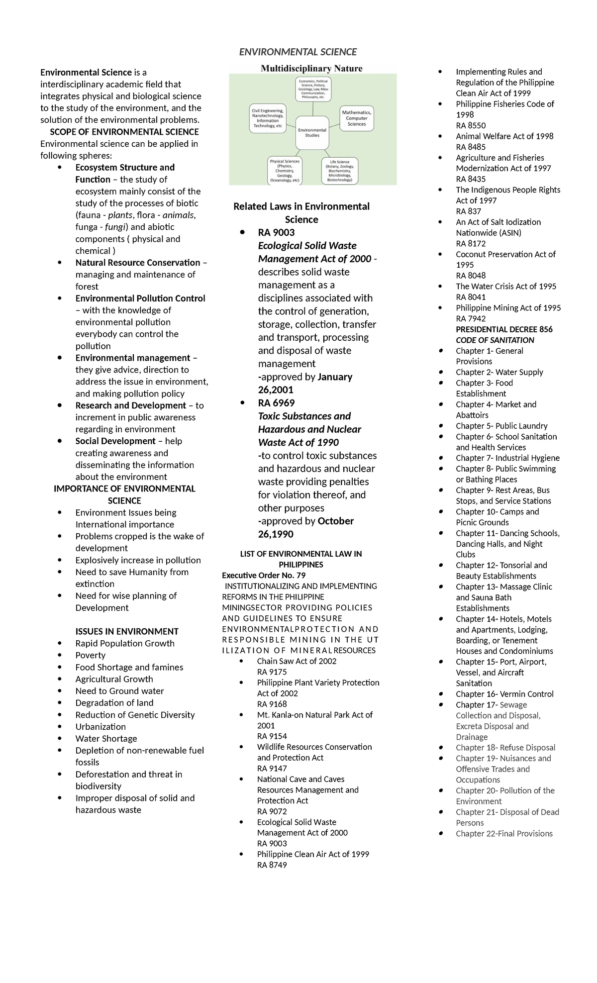 Envi Sci Summary Group 1 - ENVIRONMENTAL SCIENCE Environmental Science ...