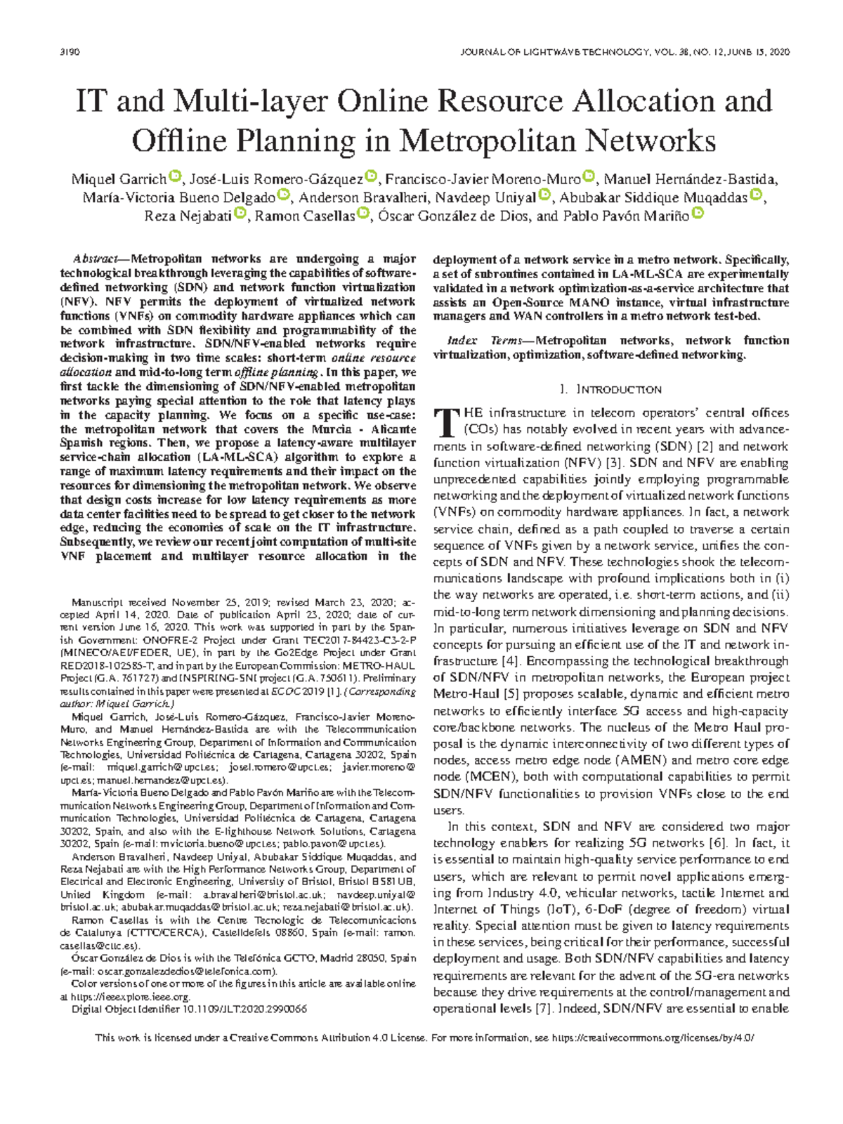 IT and Multi-layer Online Resource Allocation and Offline Planning in Metropolitan Networks ...