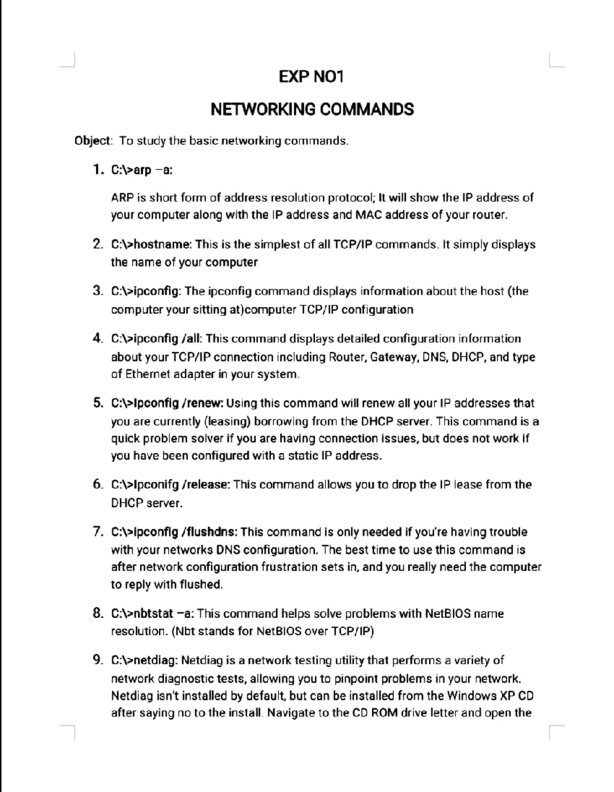 Cn Computer Networks Notes For Computer Science Exp No 1 Clarp A Networking Commands