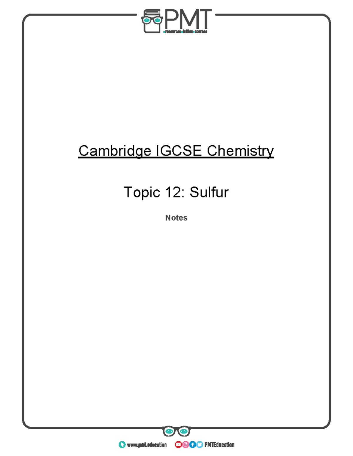 Notes-Topic 12 Sulfur IGCSE CHEMISTRY - Cambridge IGCSE Chemistry Topic ...