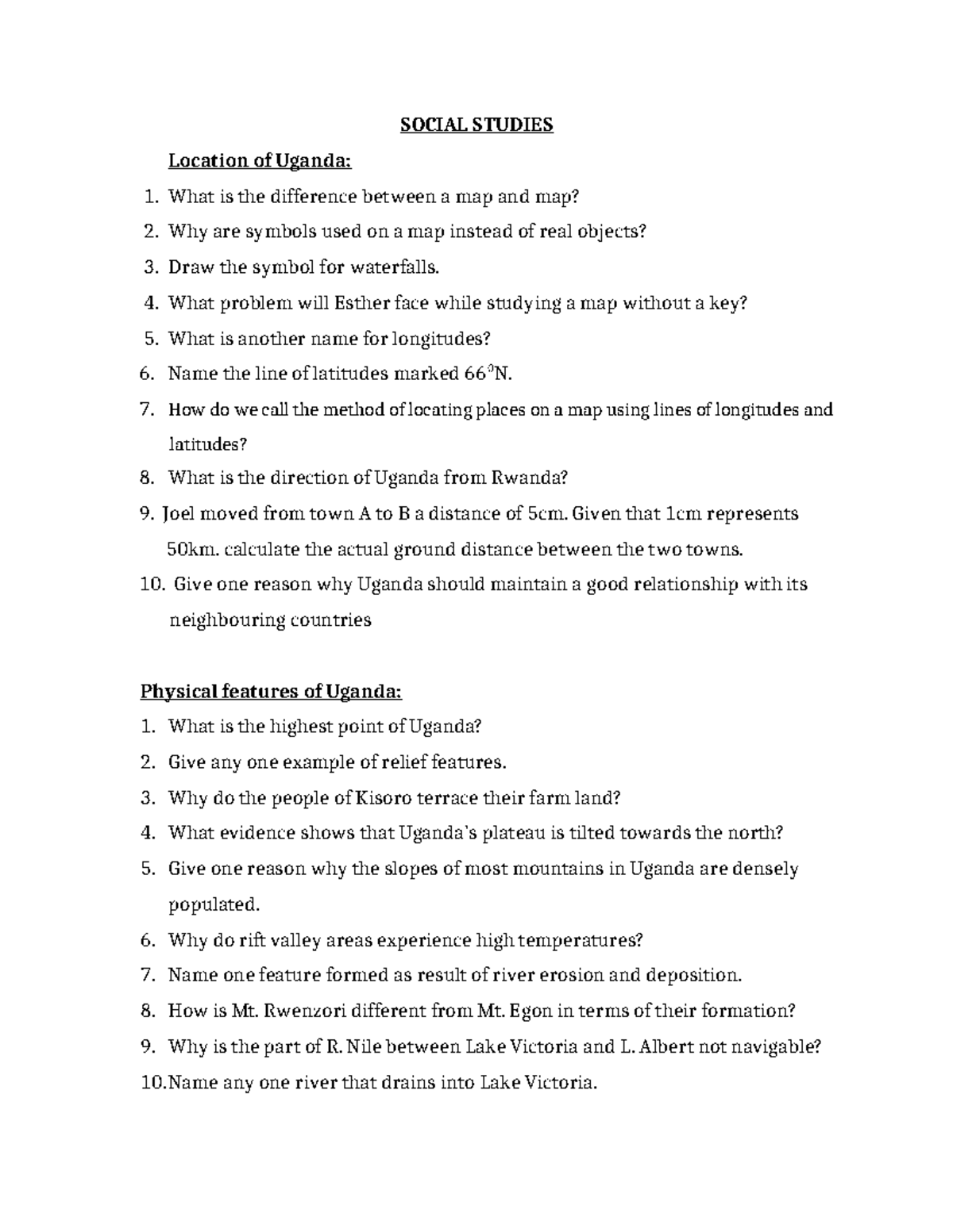 P5 Social Studies-holiday = 1 - SOCIAL STUDIES Location of Uganda: What ...