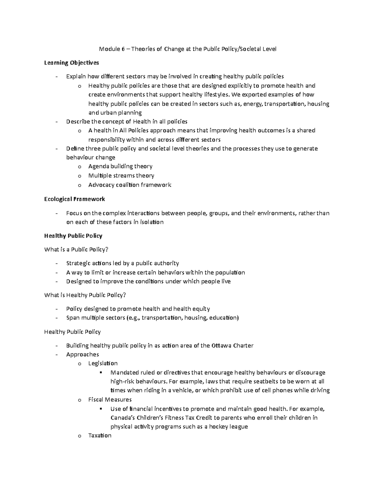 Health Promotion Foundations - Module 6 - Module 6 – Theories of Change ...