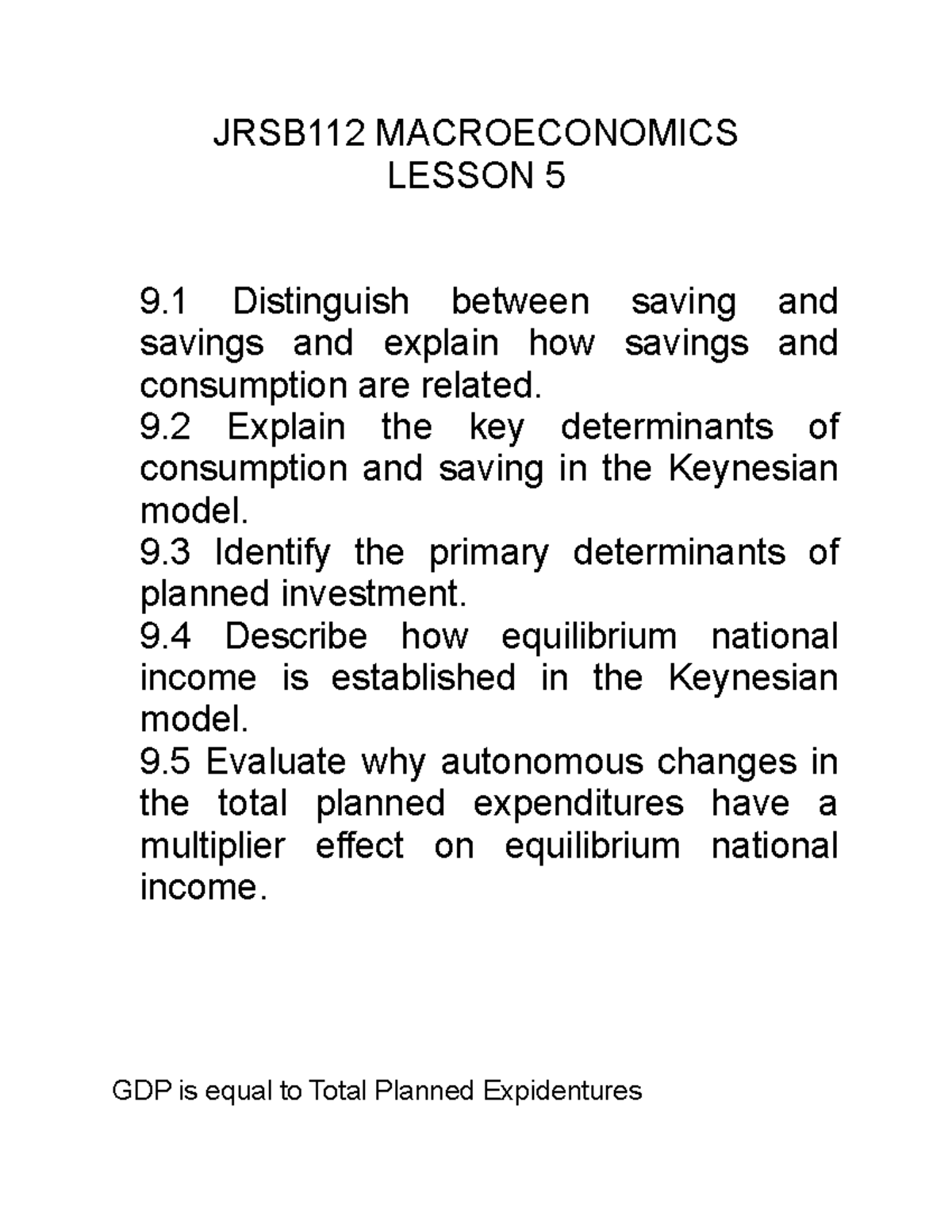 Macroeconomics Lesson 5: Saving Consumption Investment and Equilibrium ...