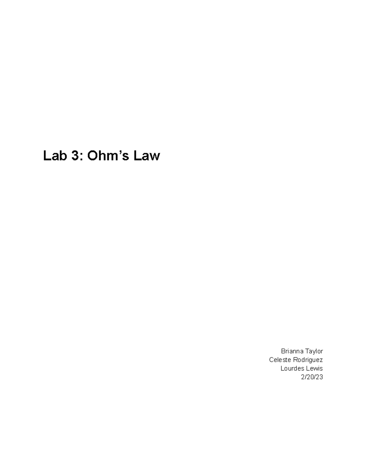 Lab 3 Ohms Law - Physics 2 ohms law lab report - Lab 3: Ohm’s Law ...
