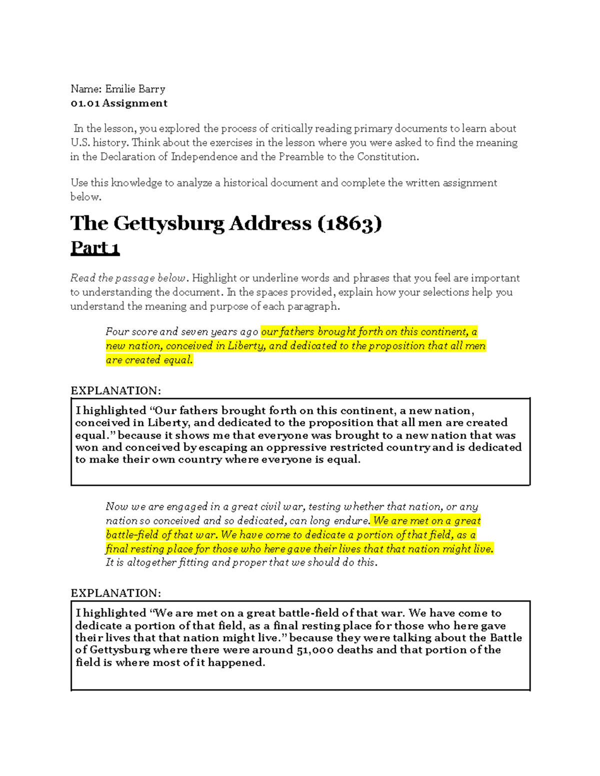 1.01 Set the Stage - ssss - Name: Emilie Barry 01 Assignment In the lesson, you explored the ...