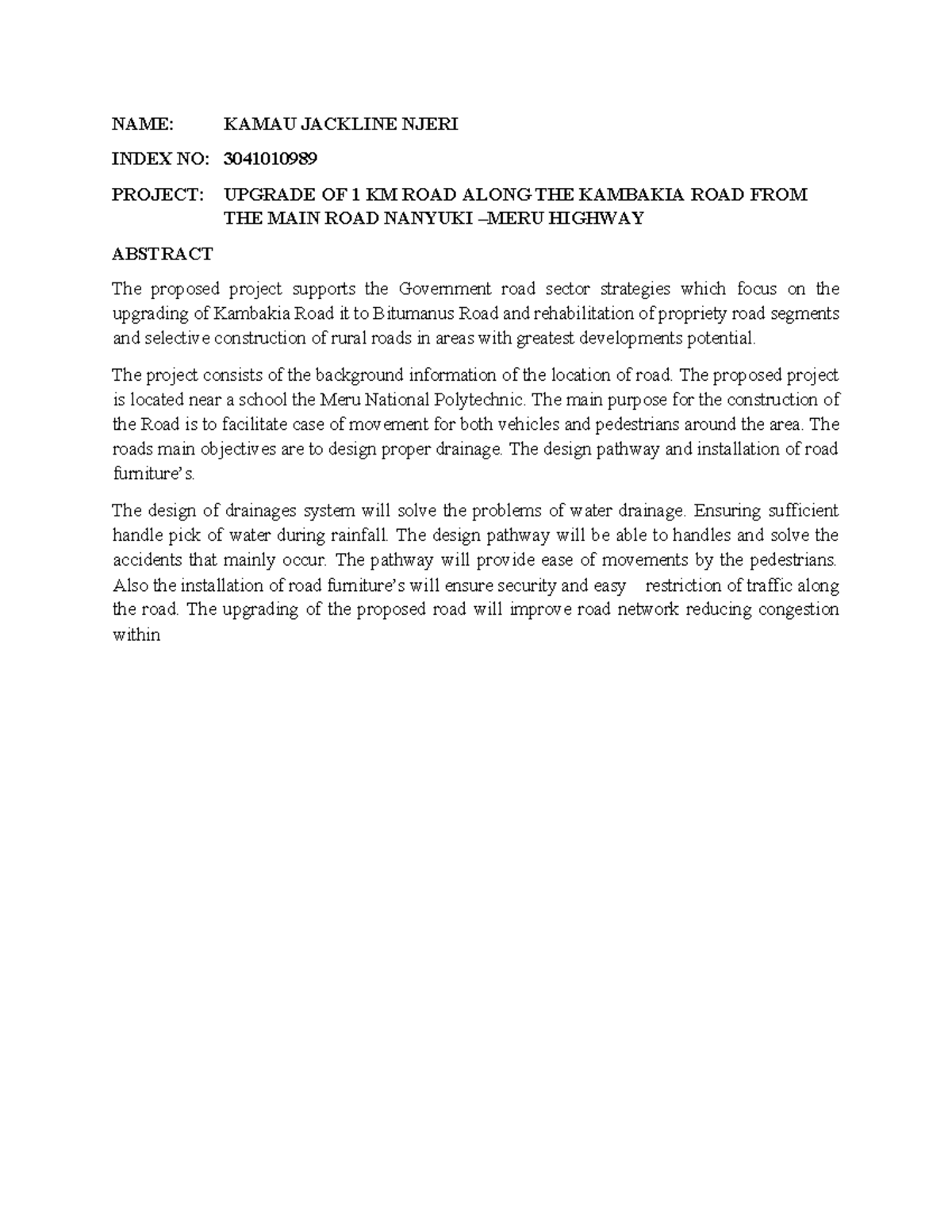 AB-0989- Kamau Jackline Njeri - NAME: KAMAU JACKLINE NJERI INDEX NO ...