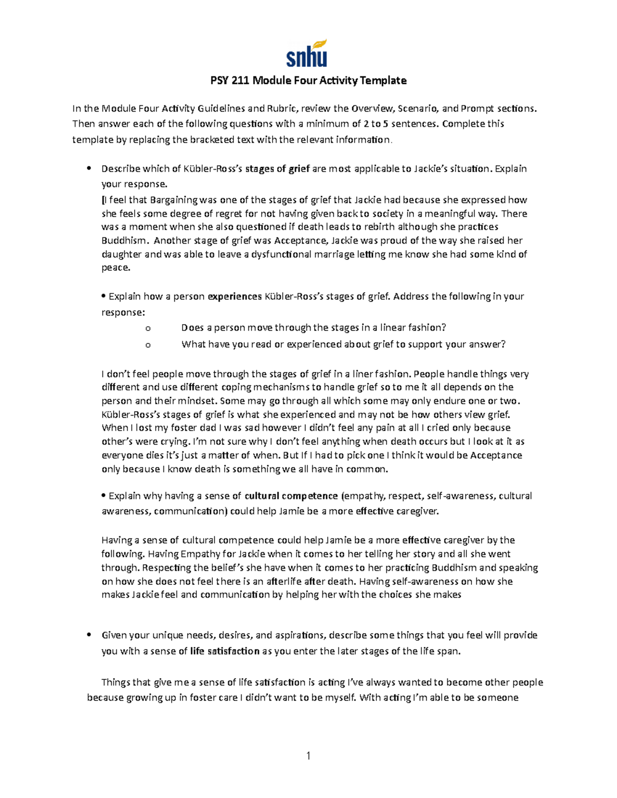 PSY 211 Module Four Activity Template - Then answer each of the ...