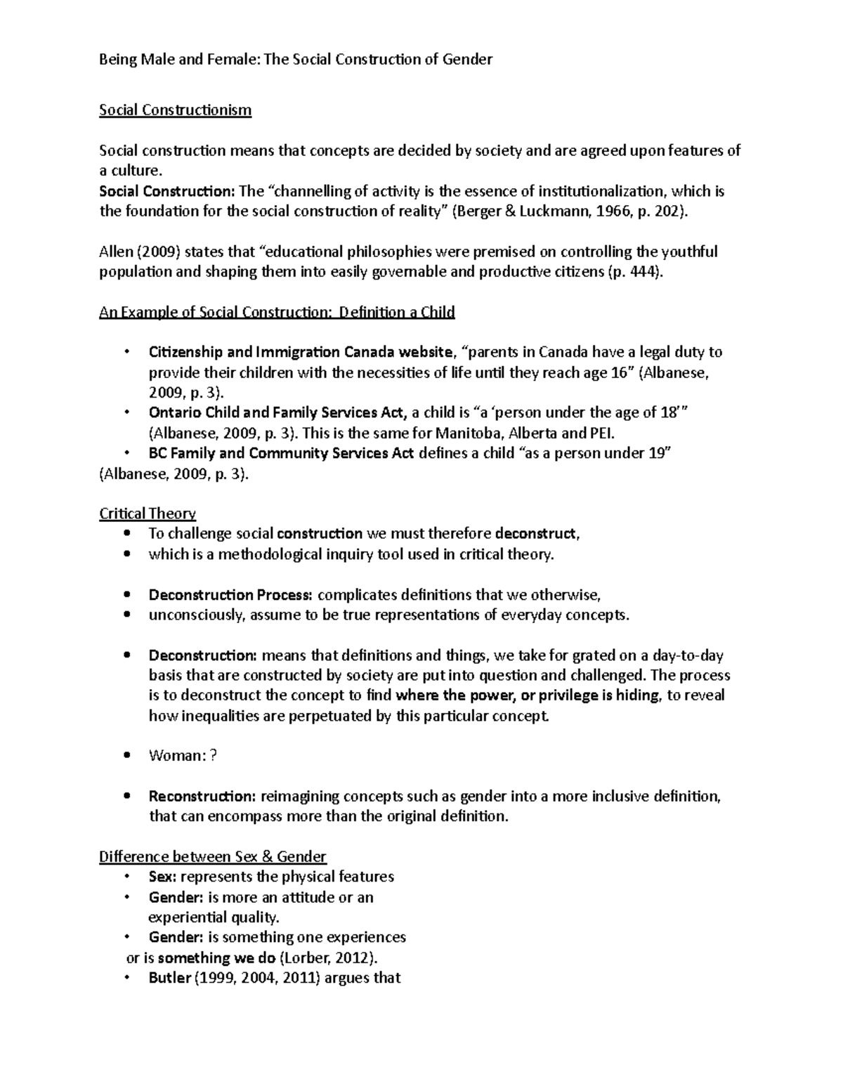 Lecture 4 Being Male and Female- The Social Construction of Gender ...